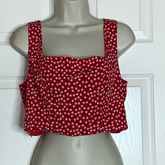 SHEIN | Tops | Shein Red Crop Tank Top Floral Design | Poshmark
